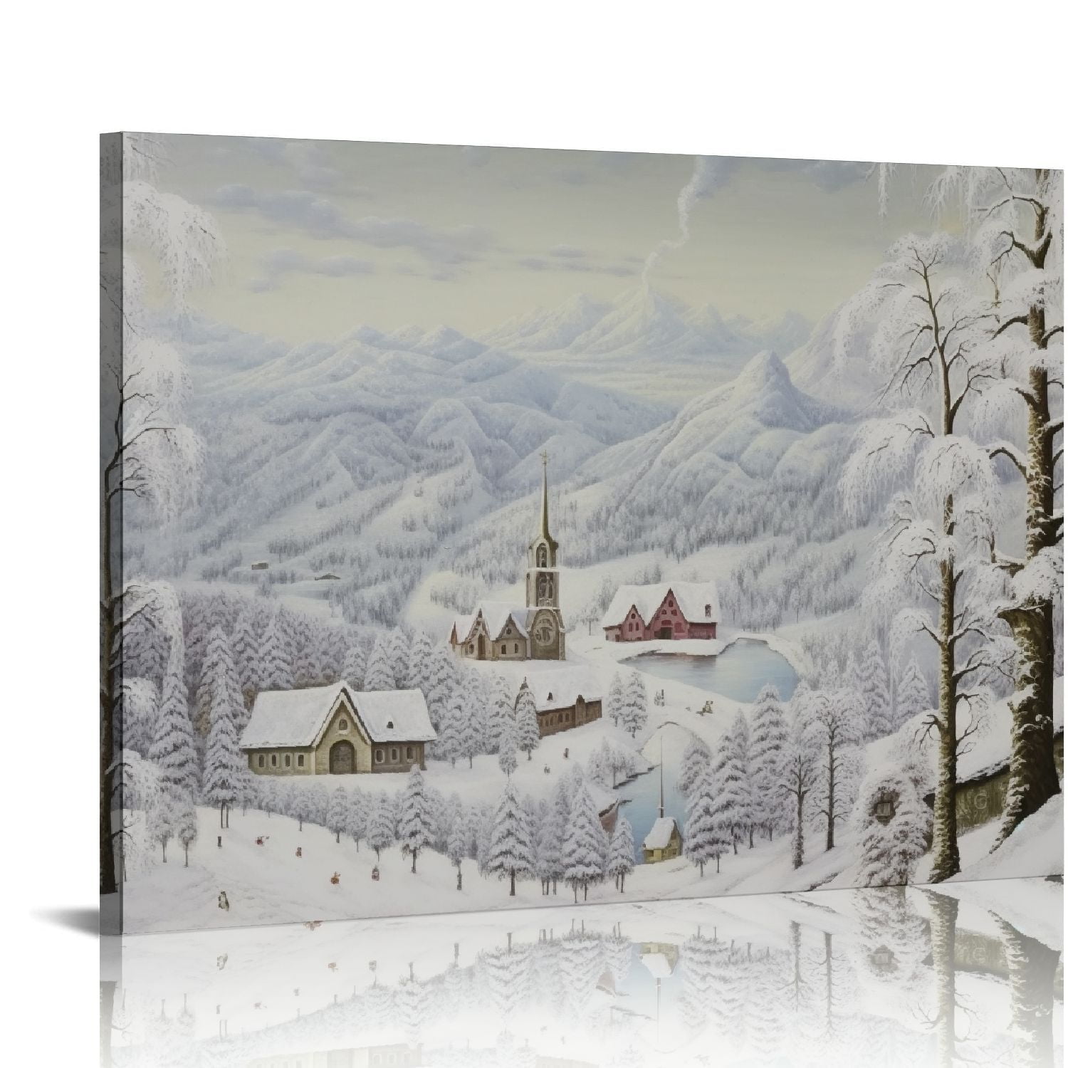 COMIO Frame Winter Wall Art Snow Tree Canvas Wall Decor Snowing village ...