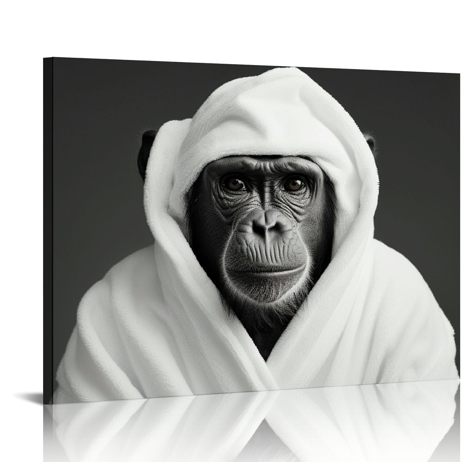 COMIO Framed Art Funny Bathroom Monkey Canvas wall art, Cute Black and White Bathroom Poster ...