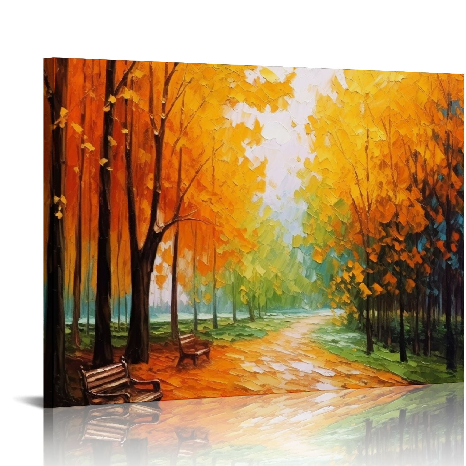 COMIO Framed Autumn Maple Leaves Canvas Wall Art Fall Tree Forest Field ...