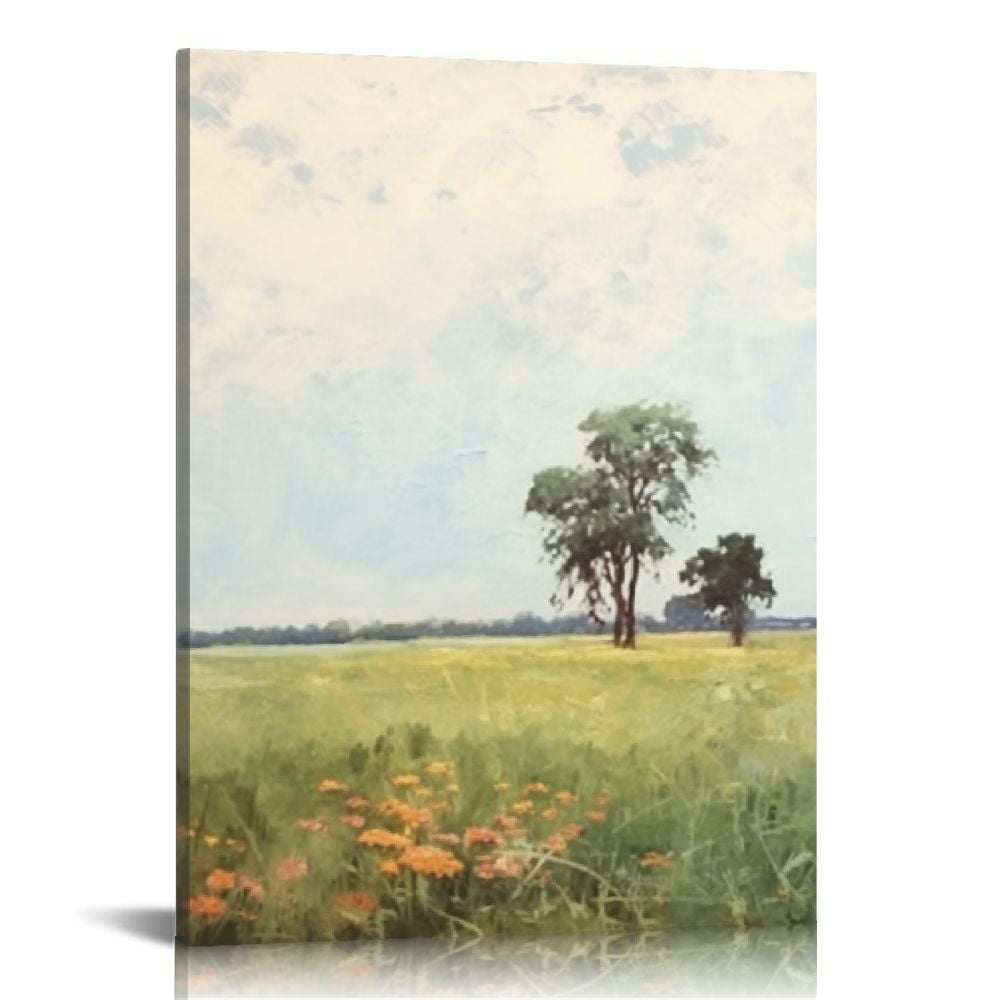 COMIO Framed Canvas Print Wall Art Green Pasture Countryside Flower ...
