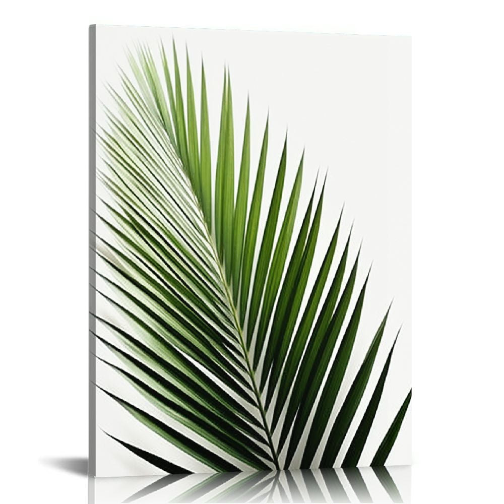 QZHH Framed Canvas Print Wall Art High Contrast Green Jungle Palm Leaf ...