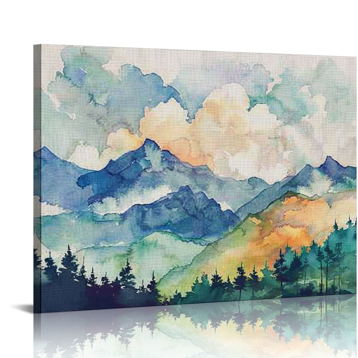 COMIO Framed Canvas Print Wall Art Pastel Multicolor Mountain Landscape ...