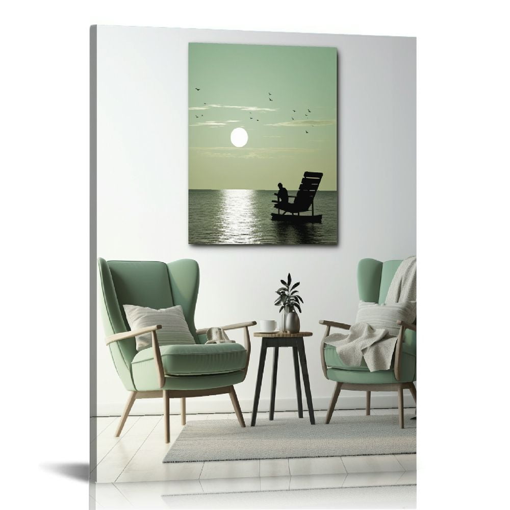 COMIO Framed Canvas Print Wall Art Sage Green Mid-Century Modern ...