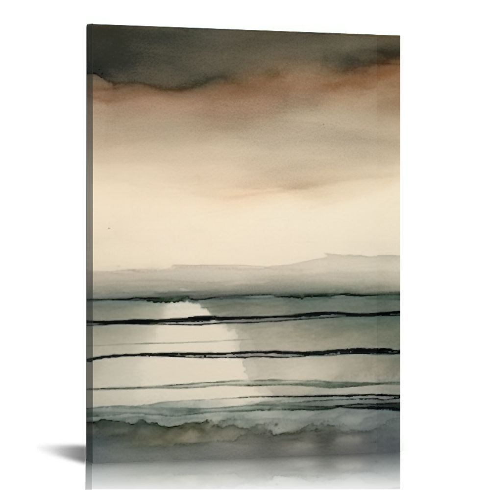 COMIO Framed Canvas Print Wall Art Set Grunge Minimal Tan Landscape ...