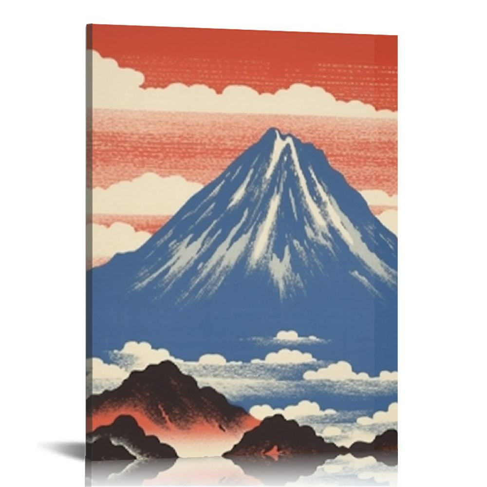COMIO Framed Canvas Print Wall Art Set Red Fuji, South Wind, Clear Sky ...
