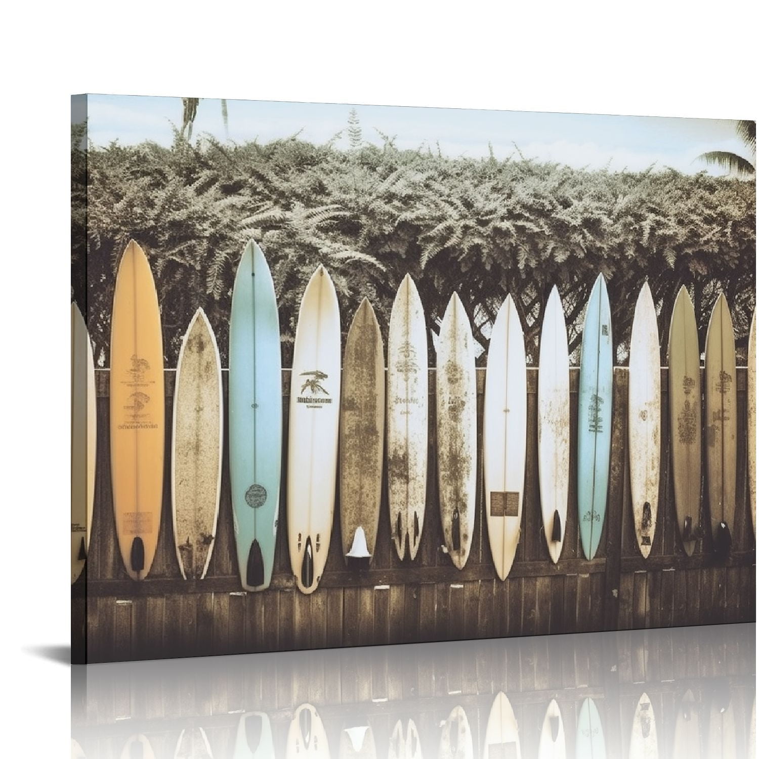COMIO Framed Canvas Print Wall Art Surfboards Stacked Against Palm ...