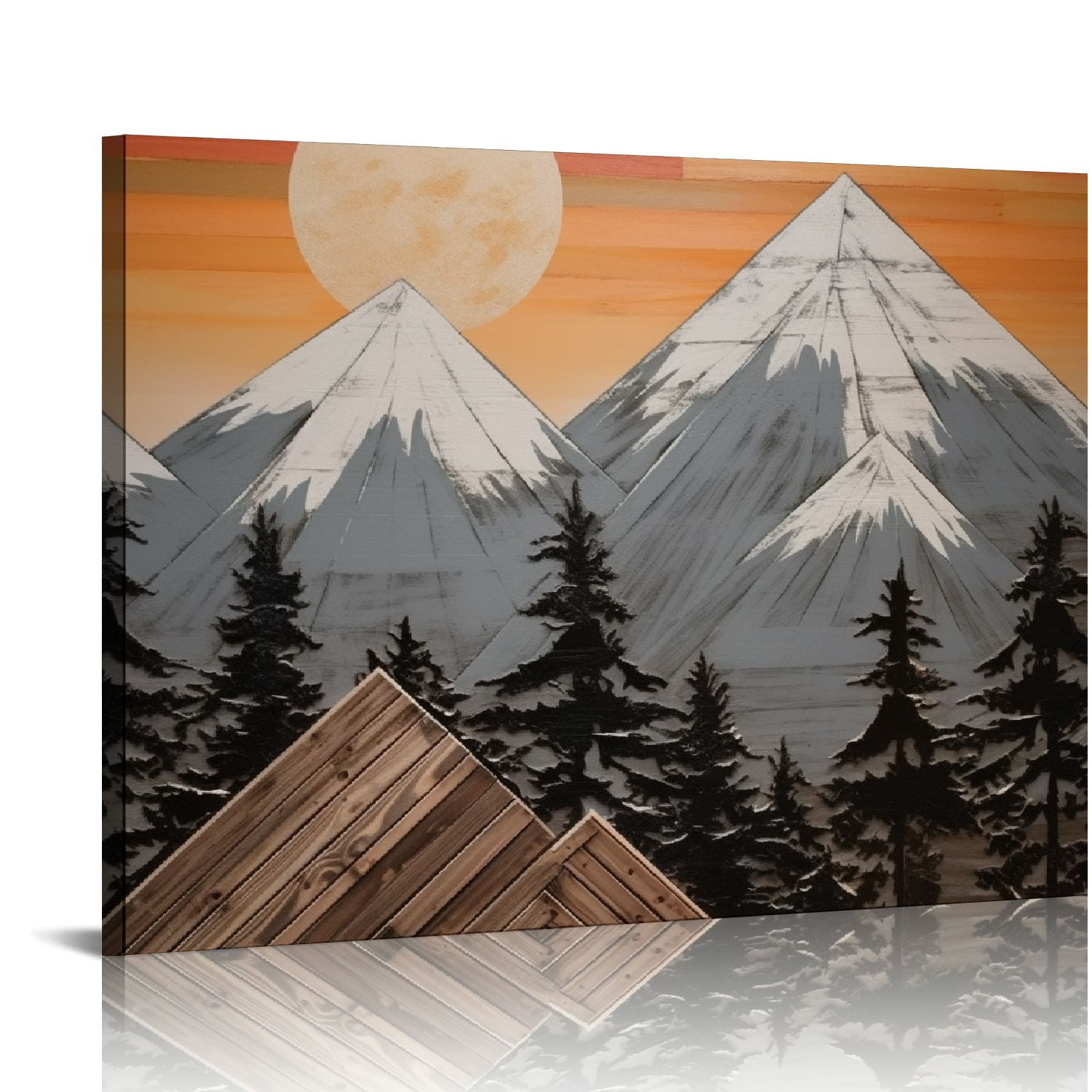 COMIO Framed Canvas Print Wall Art Western Decor Sun Shines Over Snowy ...