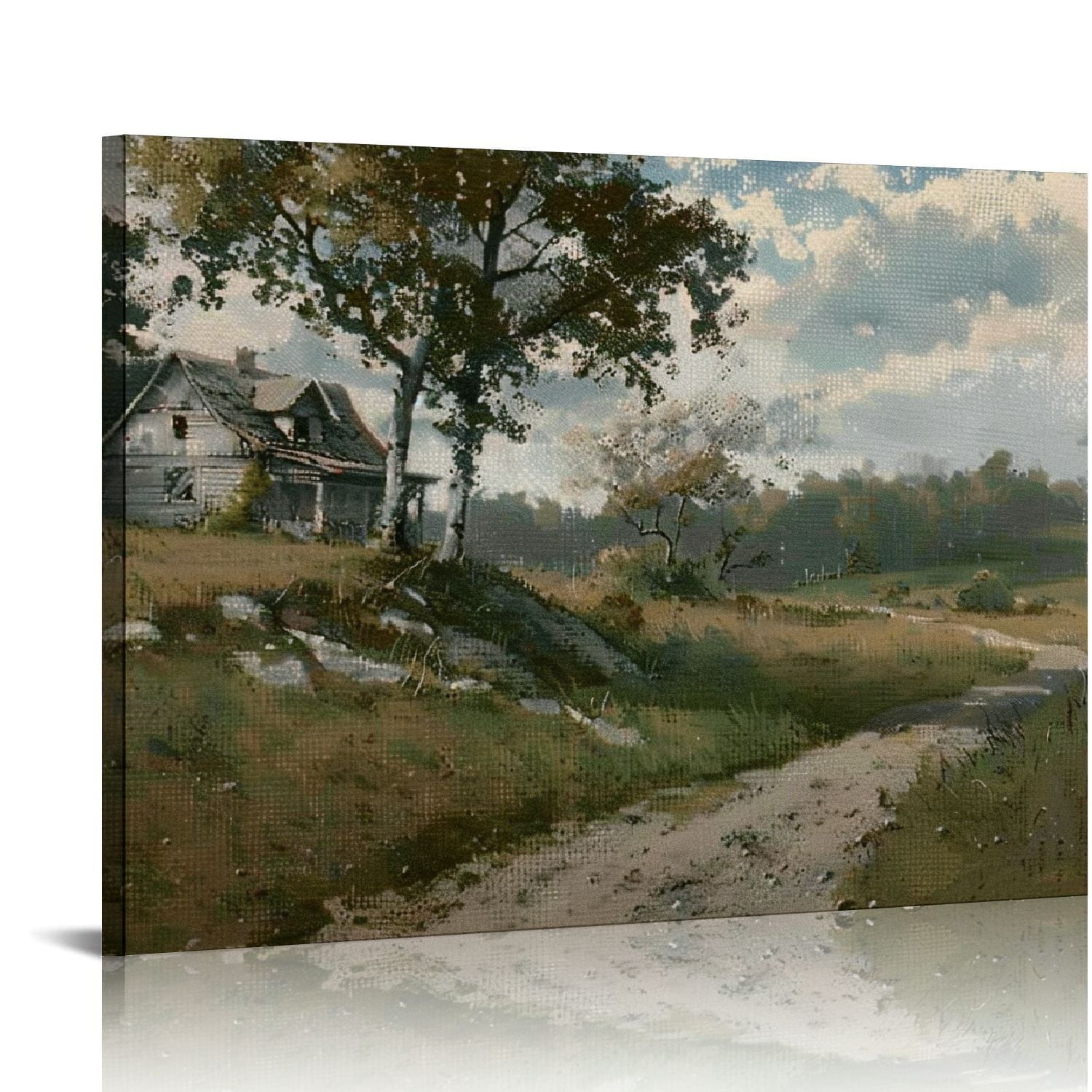 COMIO Framed Canvas Wall Art Home Decor | Vintage Countryside Landscape ...
