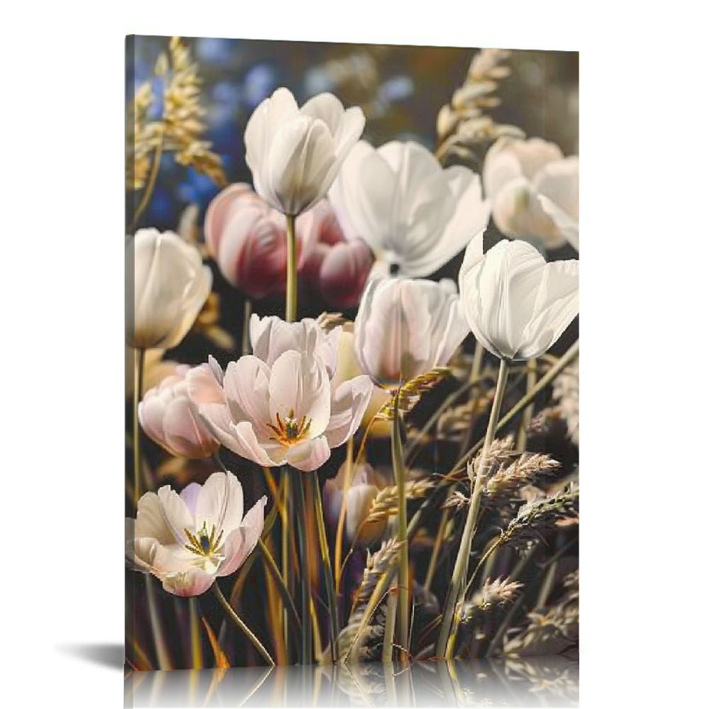 QZHH Framed Flower Wall Art White Tulip Plain Wall Decor Bohemian Style ...