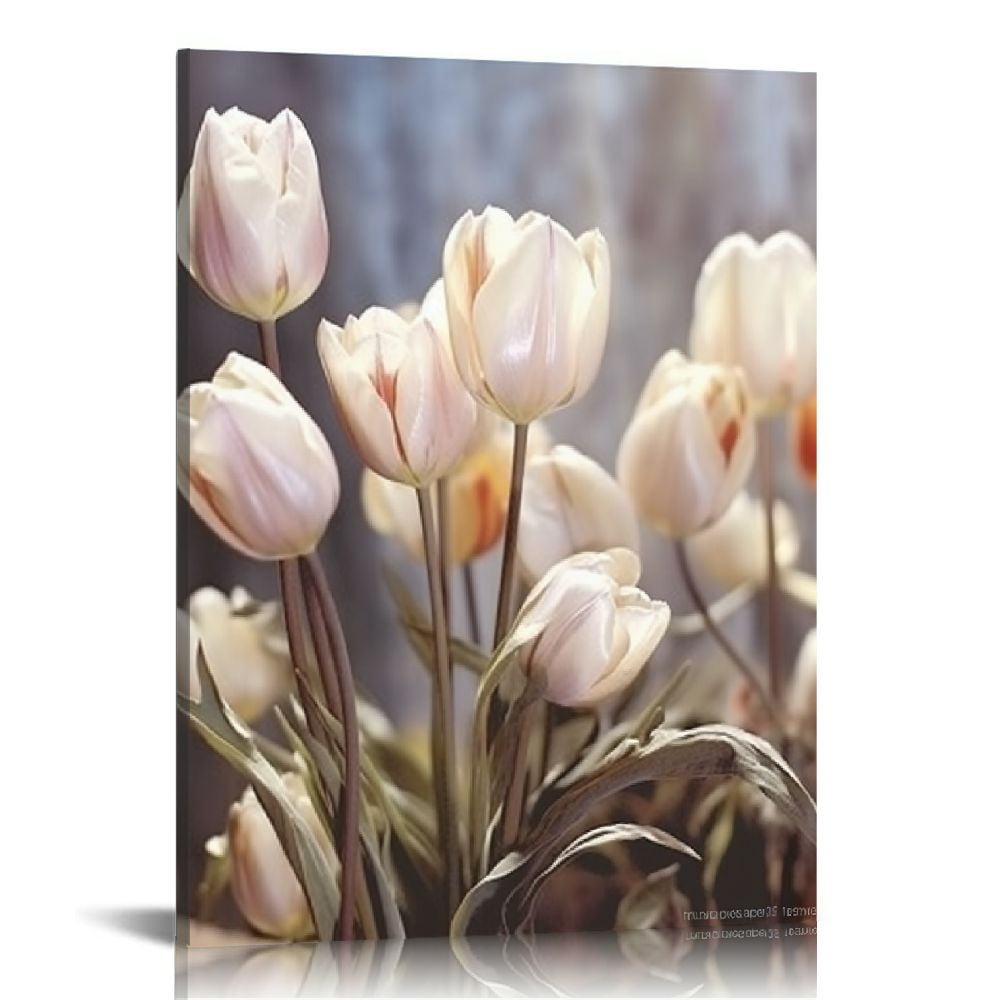 COMIO Framed Flower Wall Art White Tulip Plain Wall Decor Bohemian ...