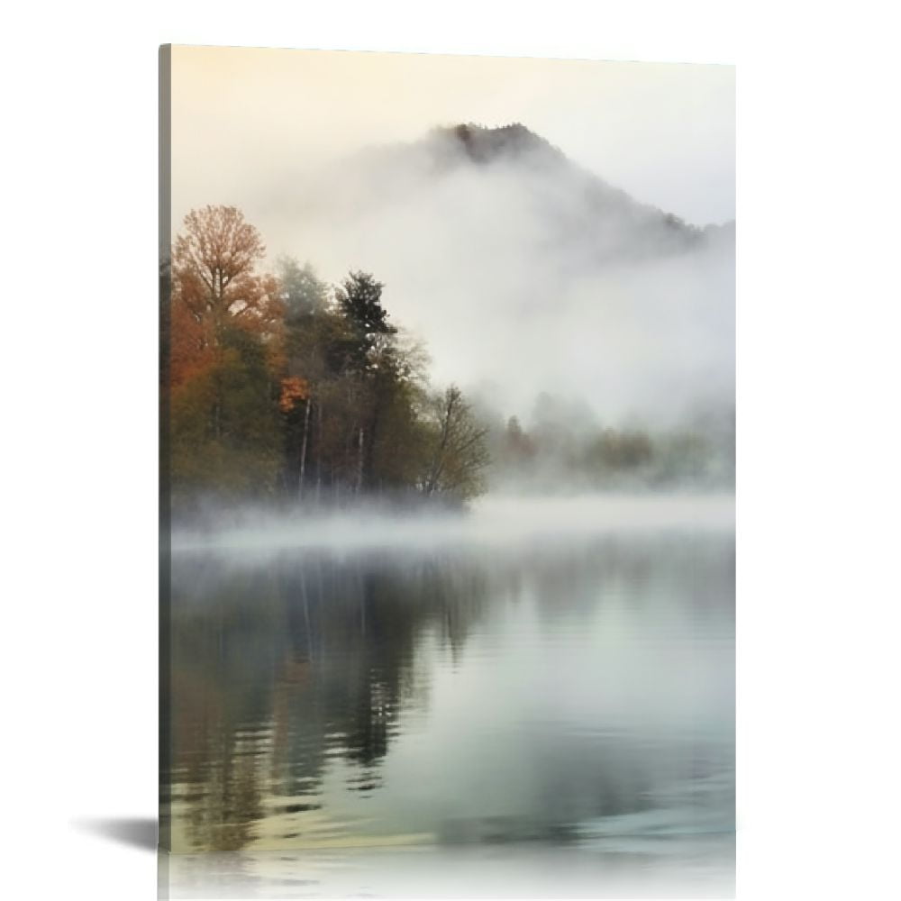 COMIO Framed Lake Picture Wall Art: Sunset Pier Landscape Print Glass ...