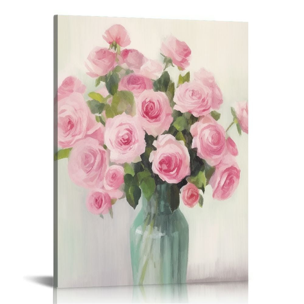 COMIO Framed Pink Flowers Canvas Prints Wall Art Roses in Vase Wall ...