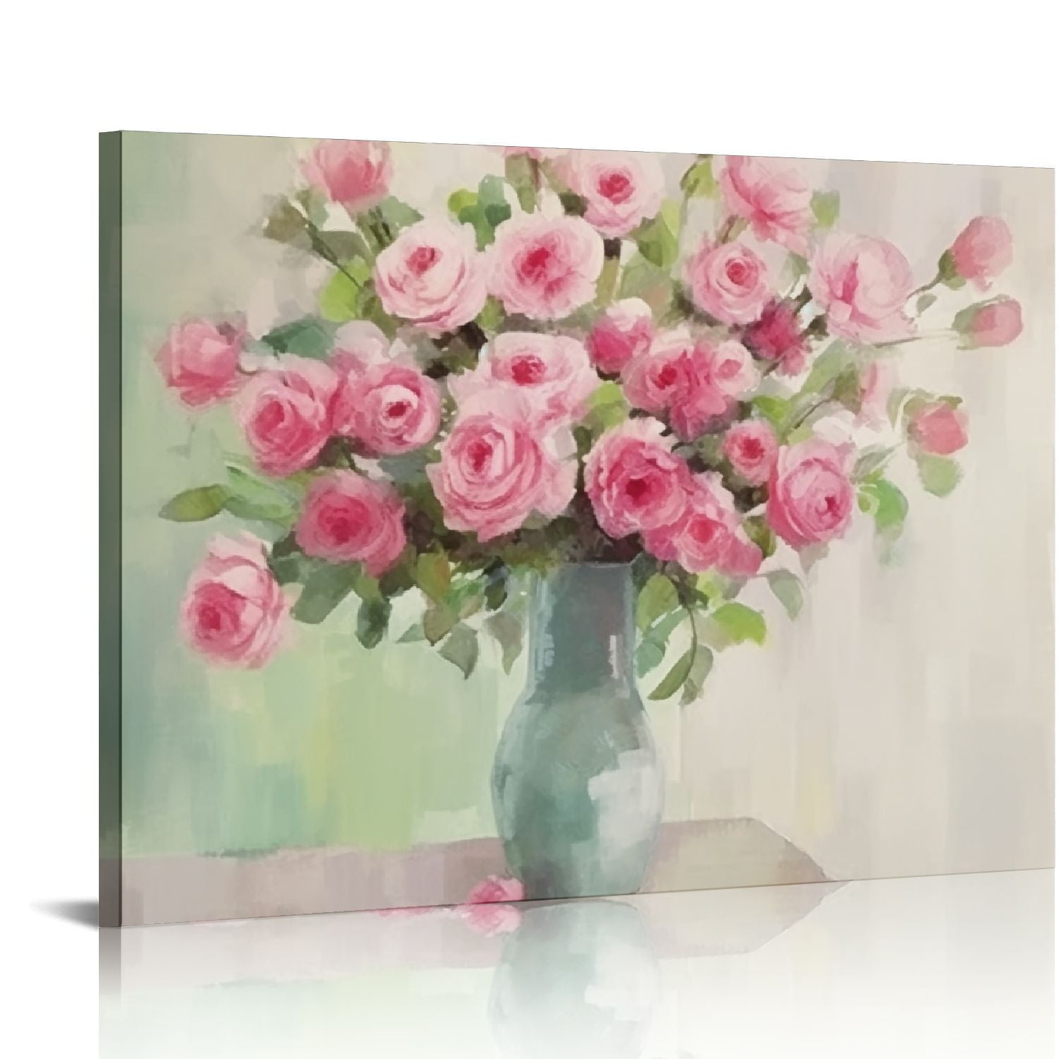 COMIO Framed Pink Flowers Canvas Prints Wall Art Roses in Vase Wall ...