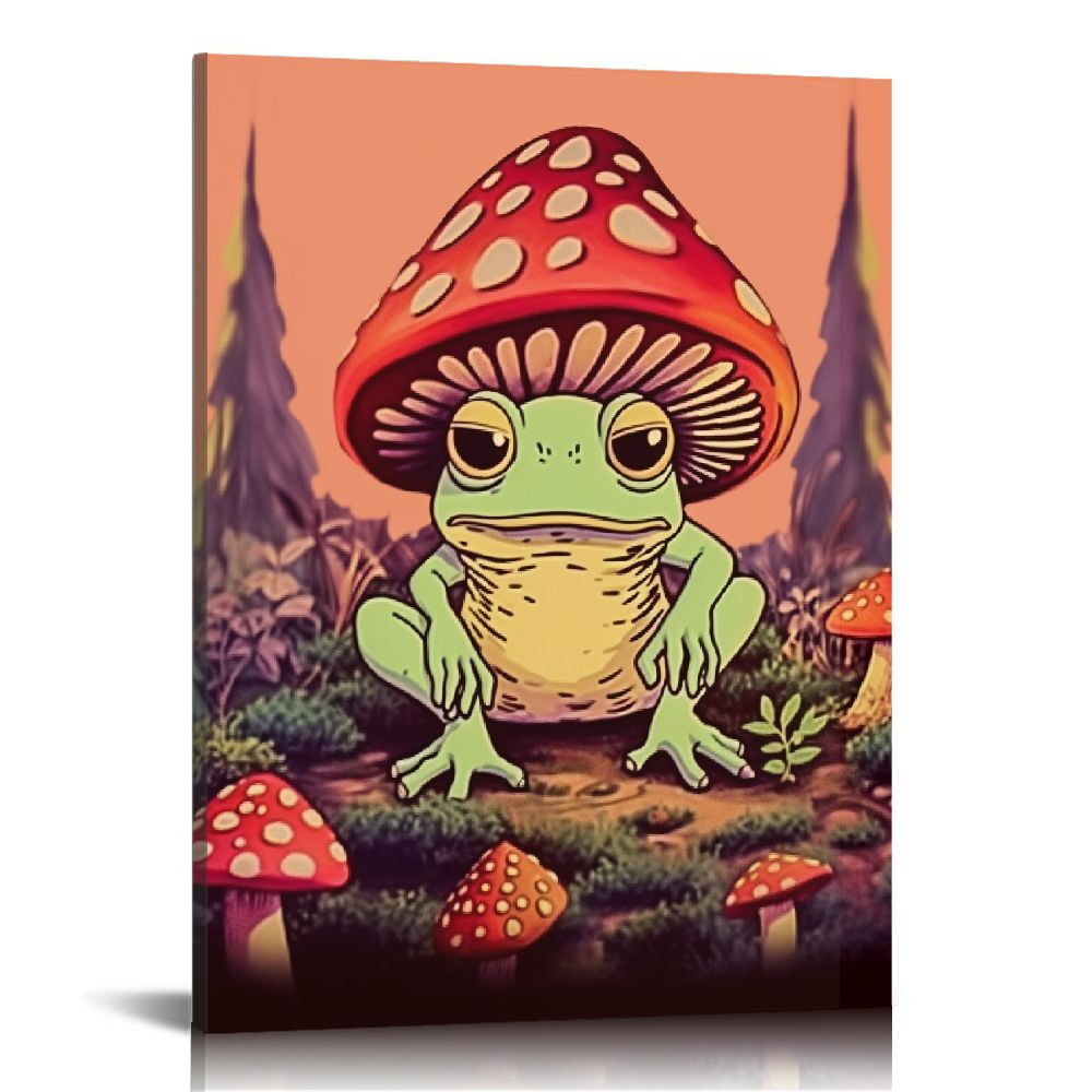 COMIO Framed Retro Meditating Frog Wall Art Carefree Frog Prints ...
