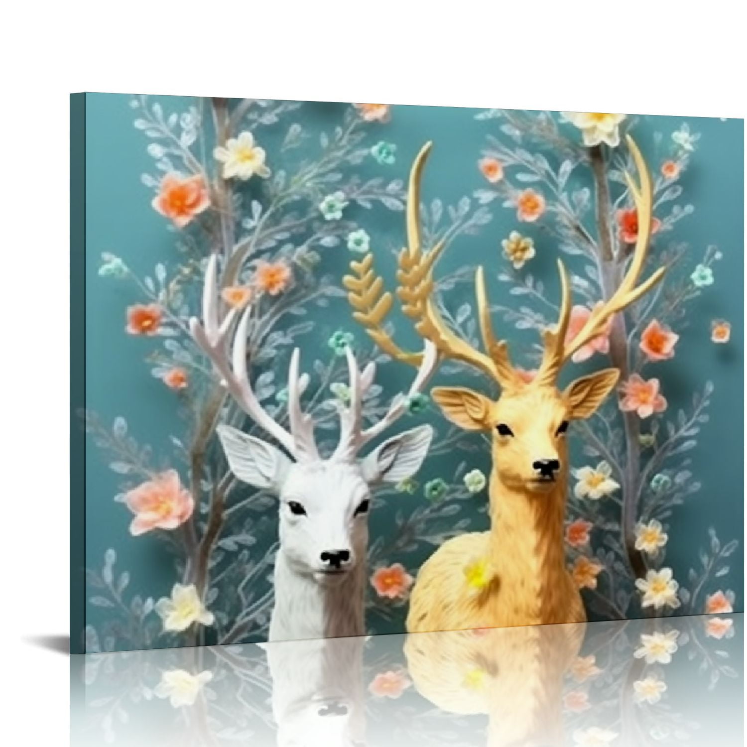 COMIO Framed Wall Art for Living Room Nordic Elk Foggy Forest Wall ...