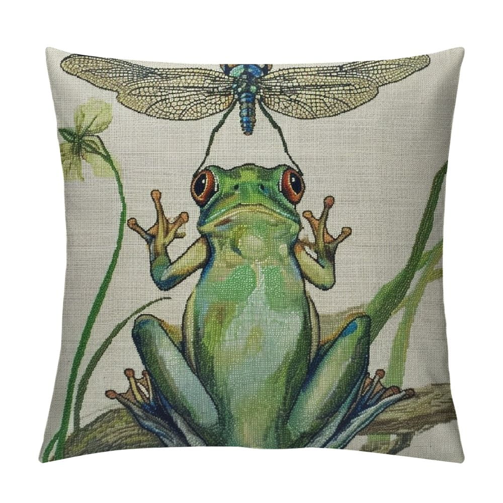COMIO Frog and Dragonfly Throw Pillow Cover Watercolor Amphibian ...