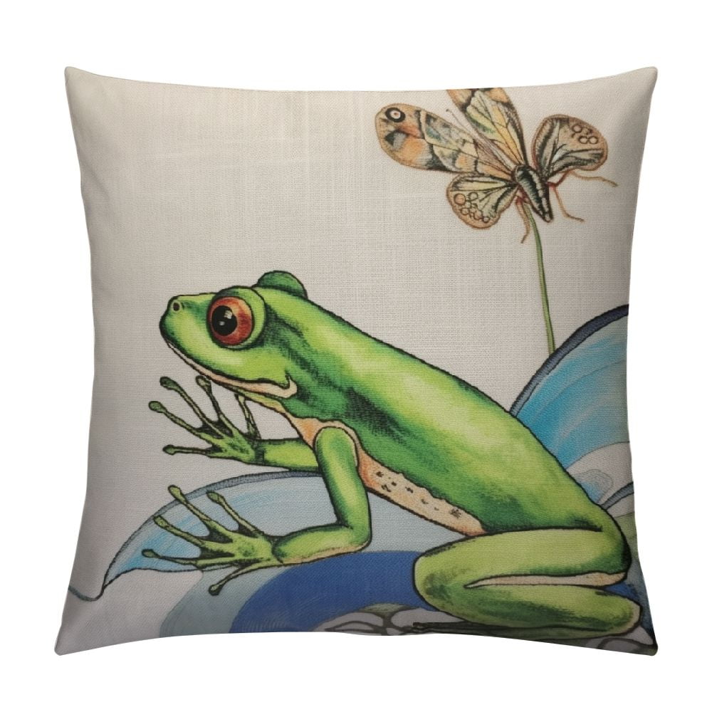 COMIO Frog and Dragonfly Throw Pillow Cover Watercolor Amphibian ...
