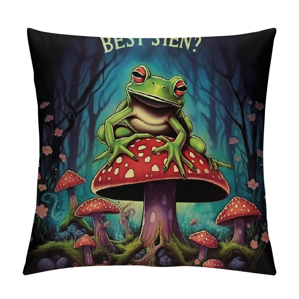 COMIO Frog Mushroom Don't Be Stressin' Life's a Blessing Throw Pillow ...