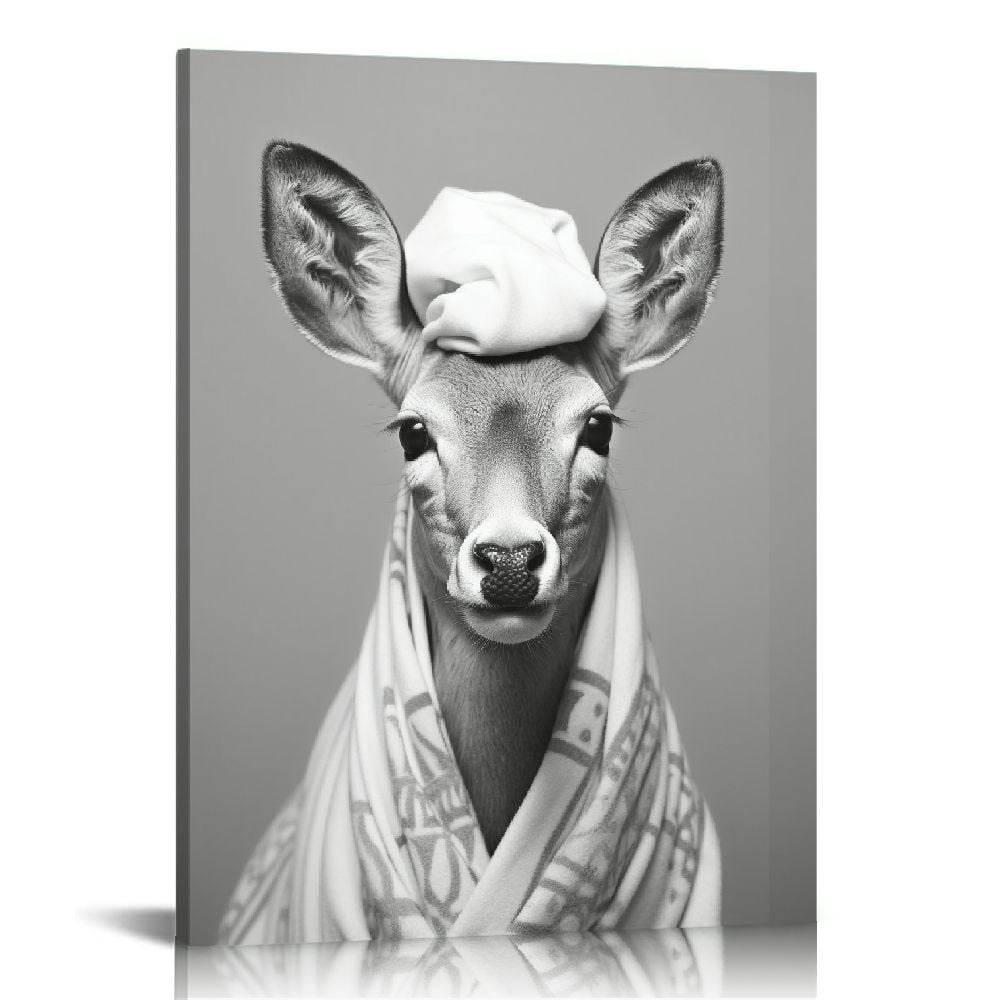 COMIO Fun Bathroom Wall Art Deer Bathroom Picture Black and White ...