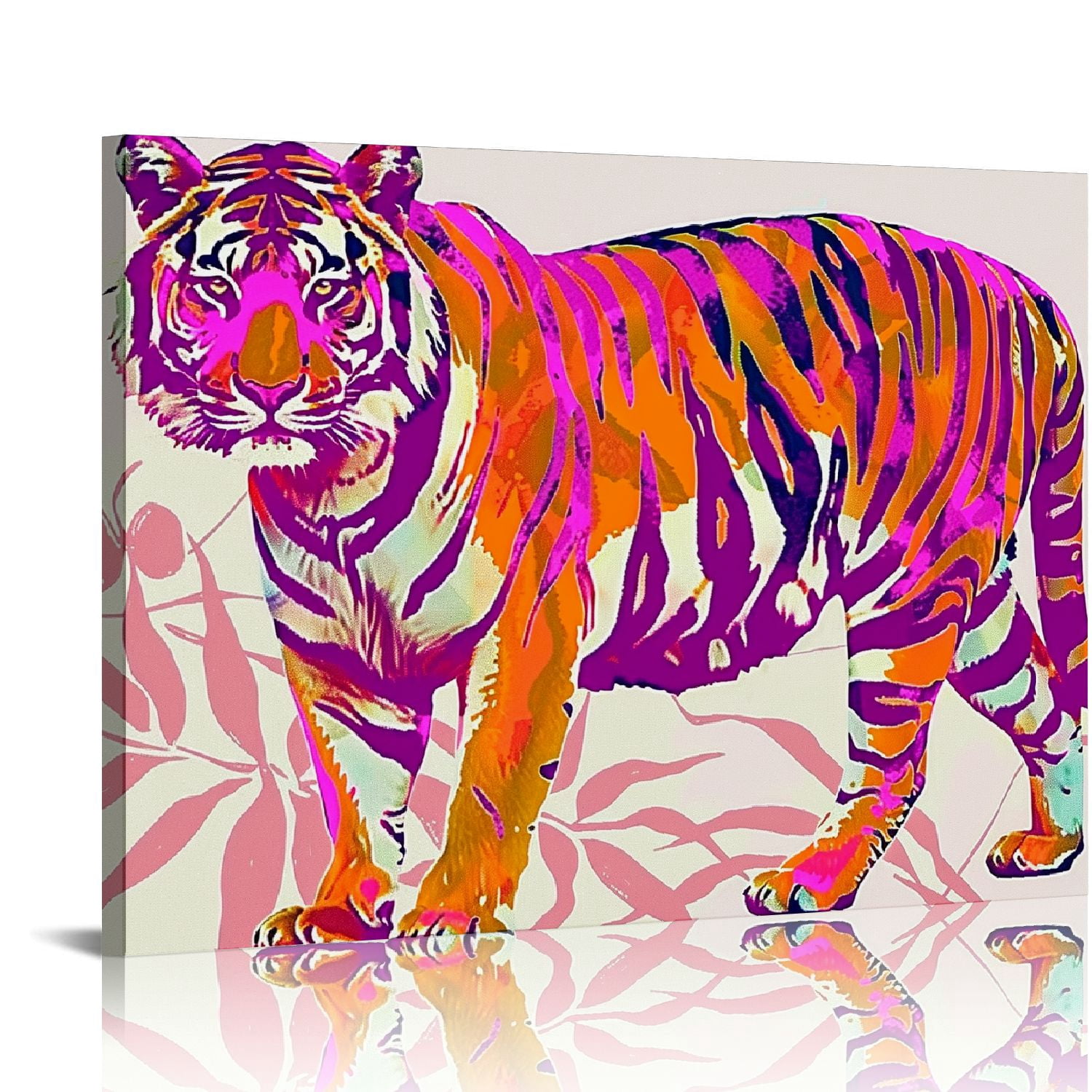 COMIO Funky Pink Orange Tiger Canvas Wall Art, Trendy Preppy Animal ...