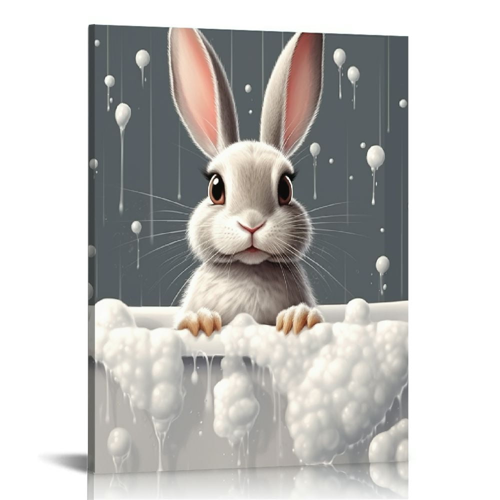 COMIO Funny Animal Bathroom Canvas Wall Art Cute Rabbit In Bathtub ...