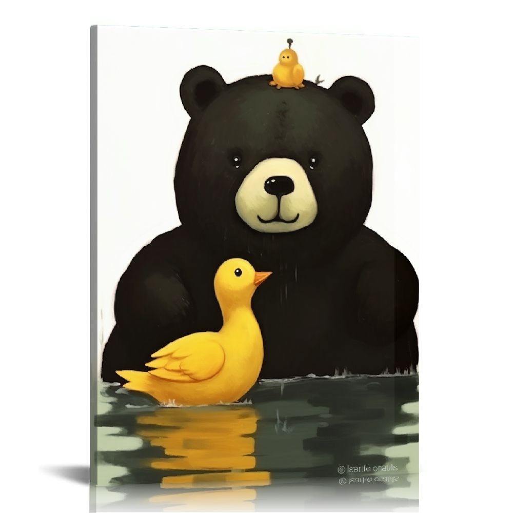COMIO Funny Animal Black Bear Ducky Bathroom Canvas Wall Art Modern ...