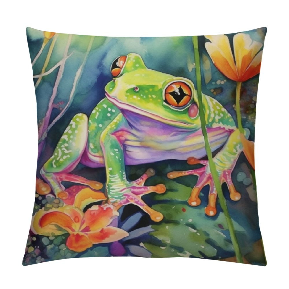 COMIO Funny Animal Frog Home Decorative Throw Pillow Cover Watercolor ...