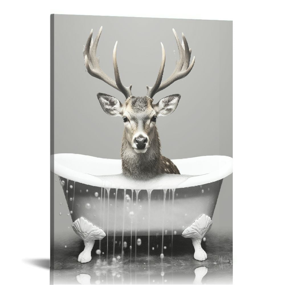 COMIO Funny Animals Wall Art Deer Take Bath in A Bathtub Pictures Art ...