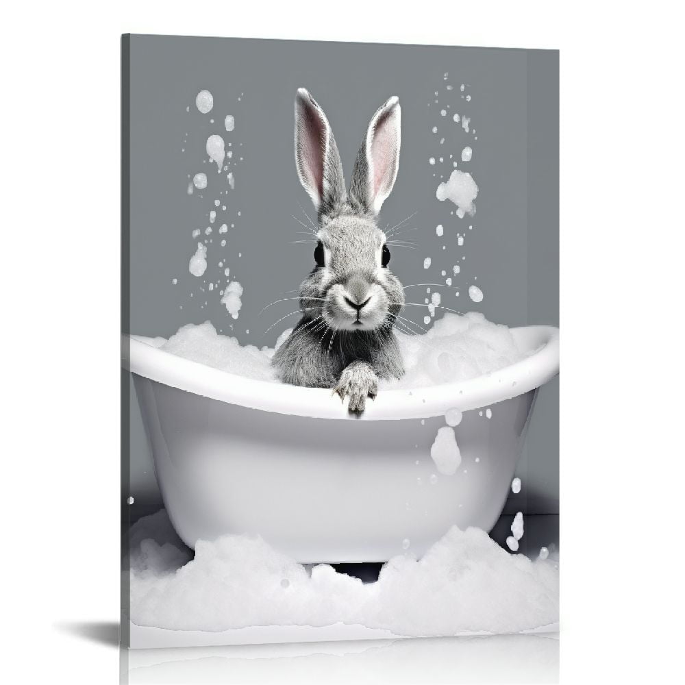 COMIO Funny Bathroom Rabbit Wall Art Bunny In Bathtub Bathroom Pictures ...