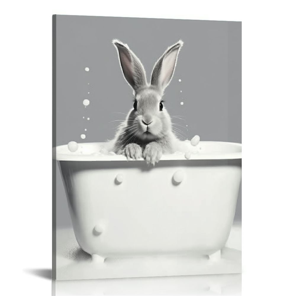 COMIO Funny Bathroom Rabbit Wall Art Bunny In Bathtub Bathroom Pictures ...