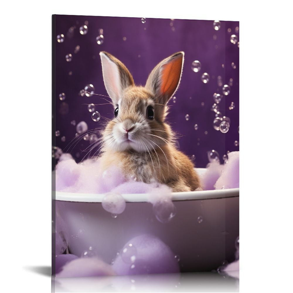 COMIO Funny Bathroom Rabbit Wall Art Bunny In Bathtub Bathroom Pictures ...