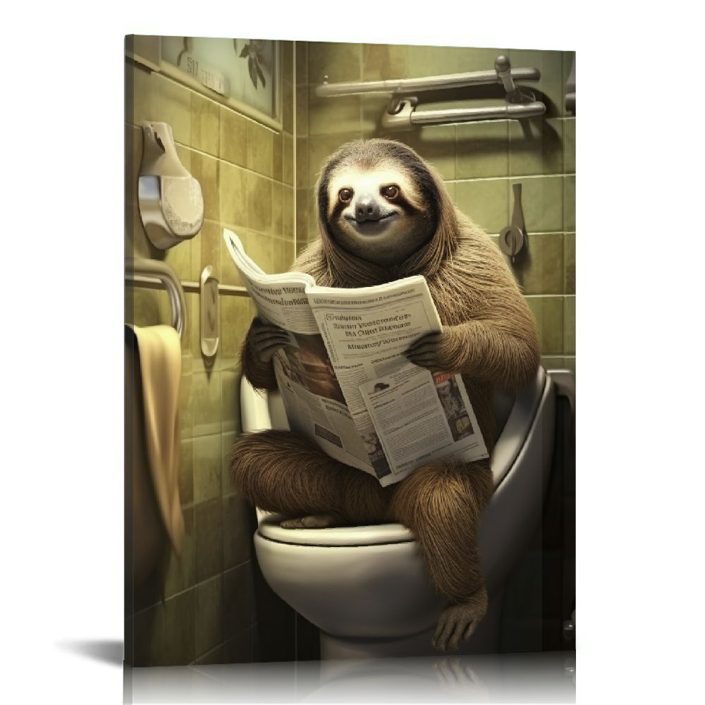 COMIO Funny Bathroom Wall Art, Cute Sloth Sitting on the Toilet Reading ...