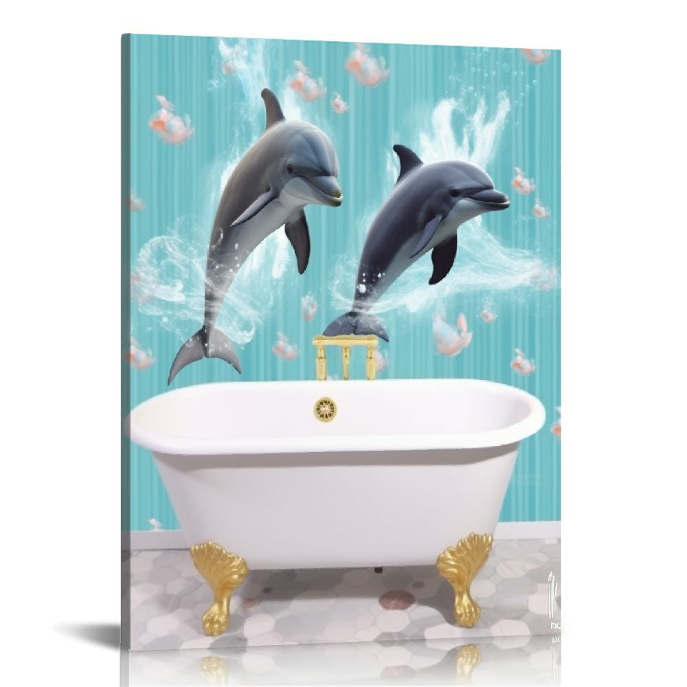 COMIO Funny Bathroom Wall Art,Dolphins in Bathtub Wall Art,Adorable ...