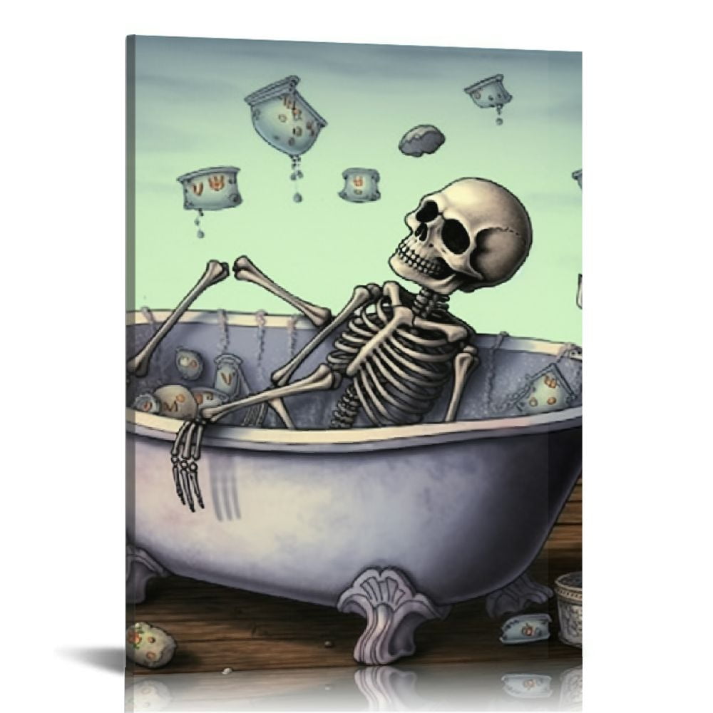 COMIO Funny Bathroom Wall Art Skeleton Skull Bathroom Wall Decor Gothic ...