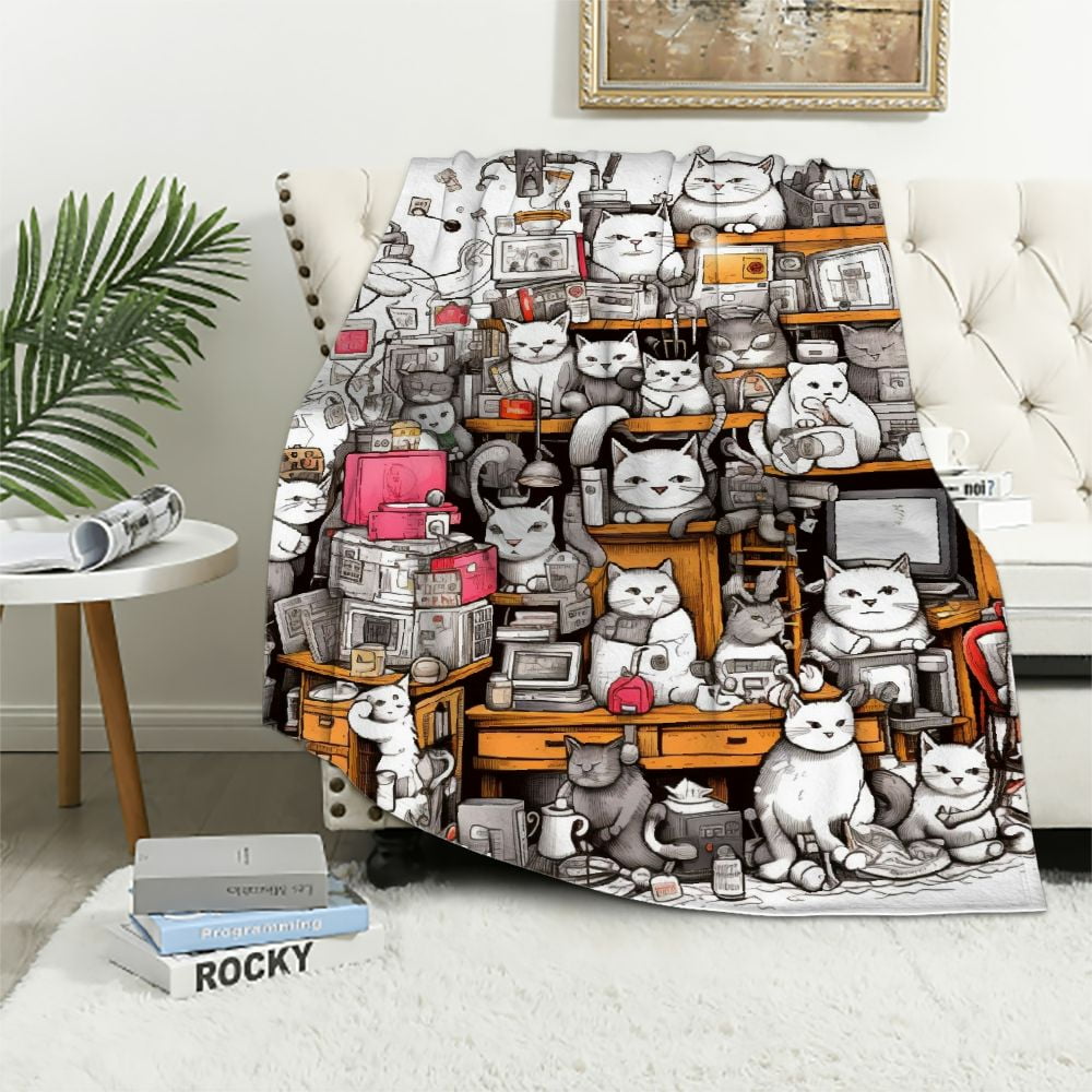 COMIO Funny Cat Butt Gallery Flannel Blanket Excellent Hand Feel White ...