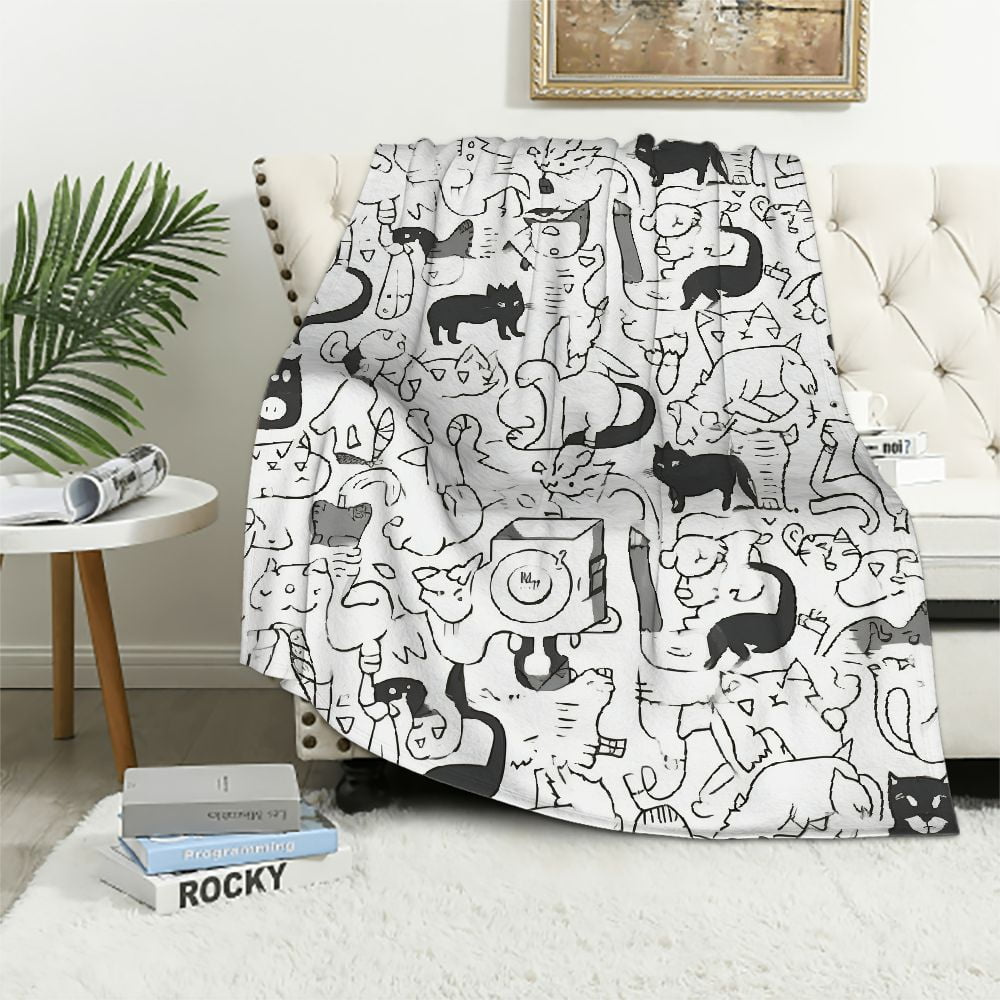 COMIO Funny Cat Throw Blanket Gift Flannel Ultra-Soft Comfy Blankets ...