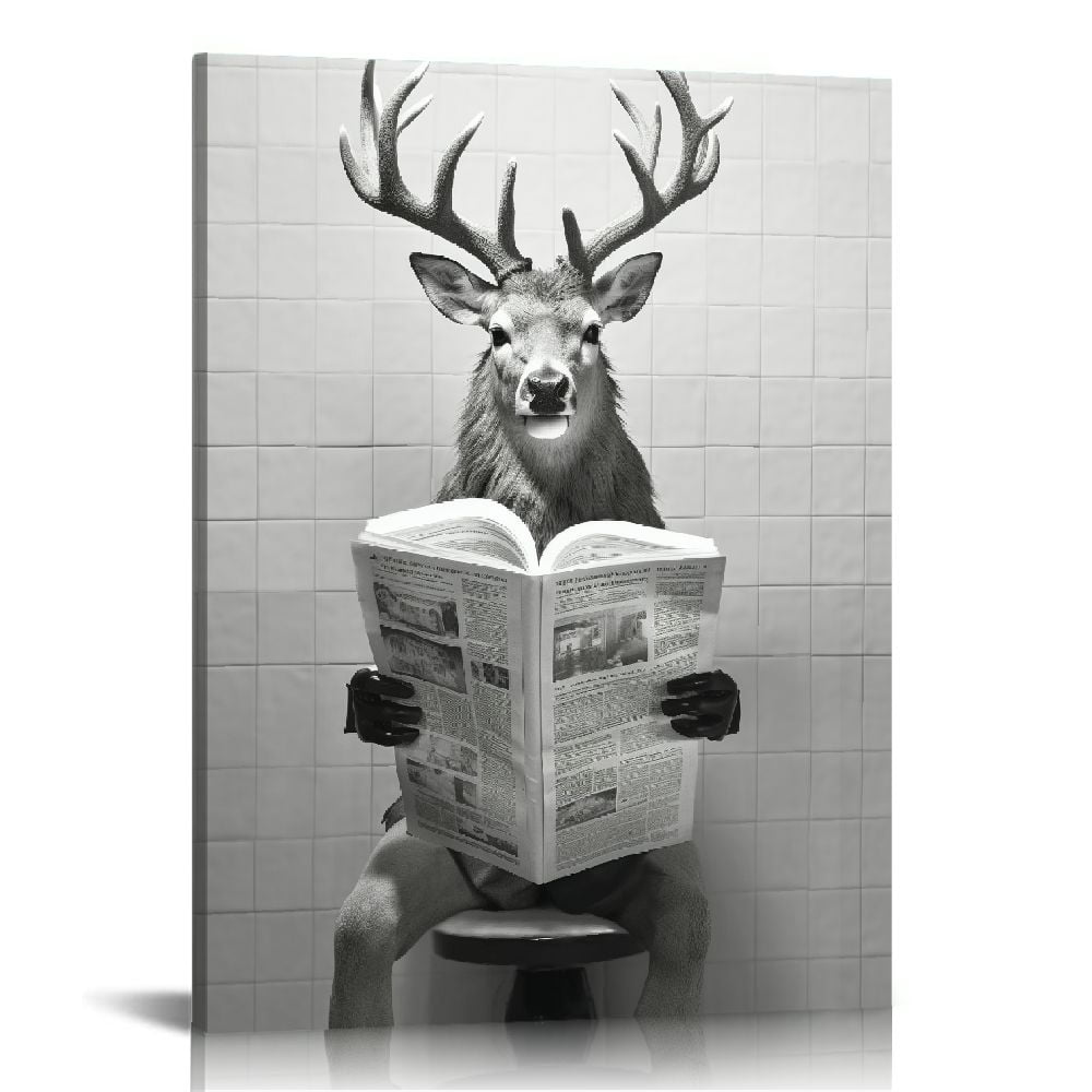 COMIO Funny Deer Bathroom Wall Decoration Black and White Canvas Deer ...