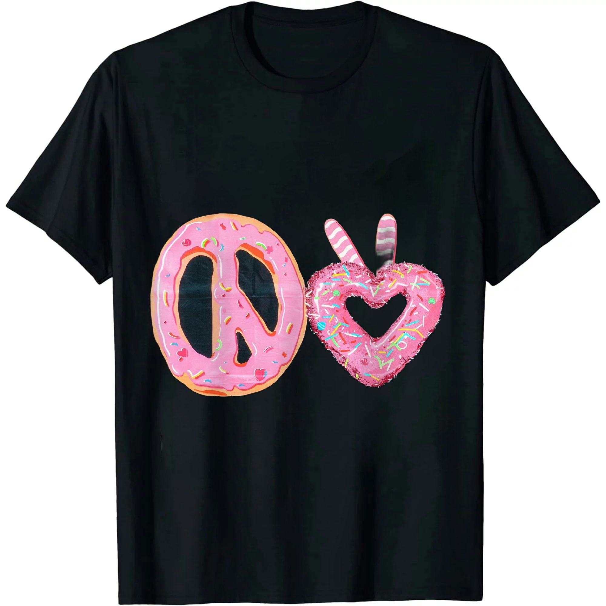 COMIO Funny Doughnut Donut Lover - Peace Love Donuts Themed T-Shirt ...
