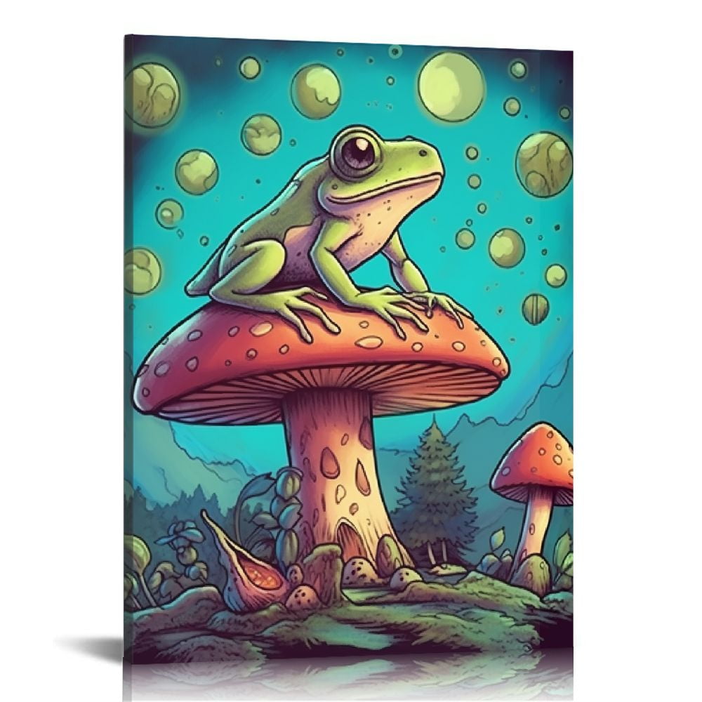 COMIO Funny Frog Posters Vintage Frog Mushroom Wall Art Prints, Retro ...