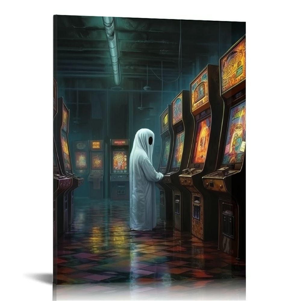 COMIO Funny Ghost Posters Abandoned Arcade Cute Ghosts Canvas Wall Art ...