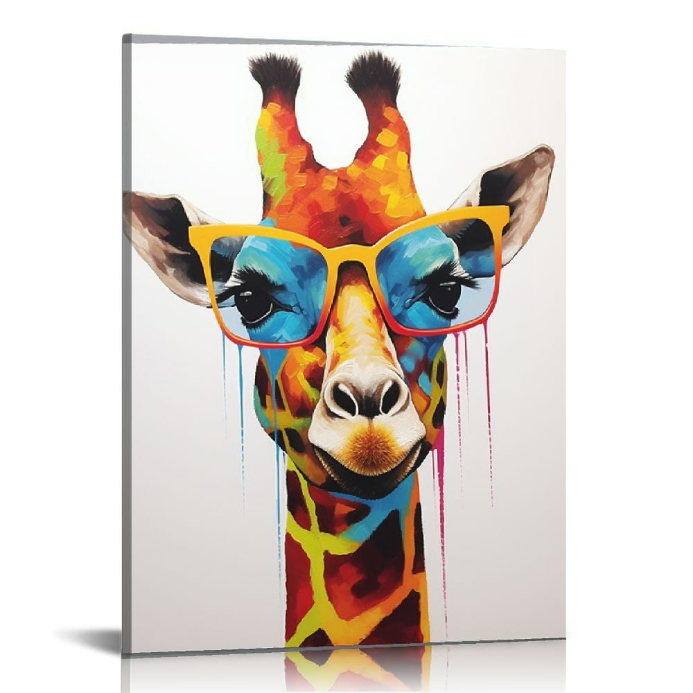 COMIO Funny Giraffe Canvas Wall Art Colorful Giraffe with Glasses ...