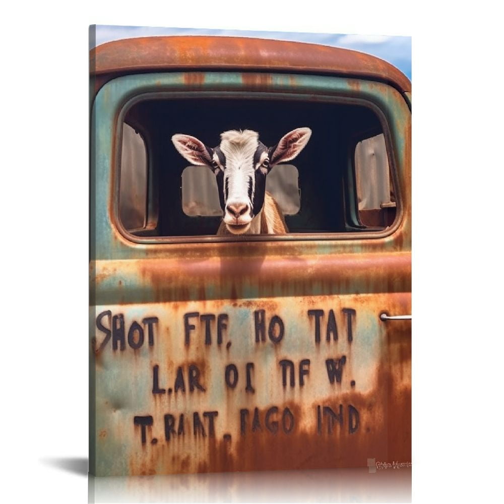 COMIO Funny Goat art print, in a truck farmhouse wall art, Country home ...