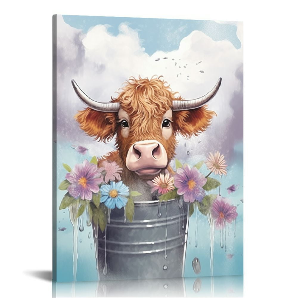 COMIO Funny Highland Cow Bathroom Wall Art Cute Cattle In Bathtub ...