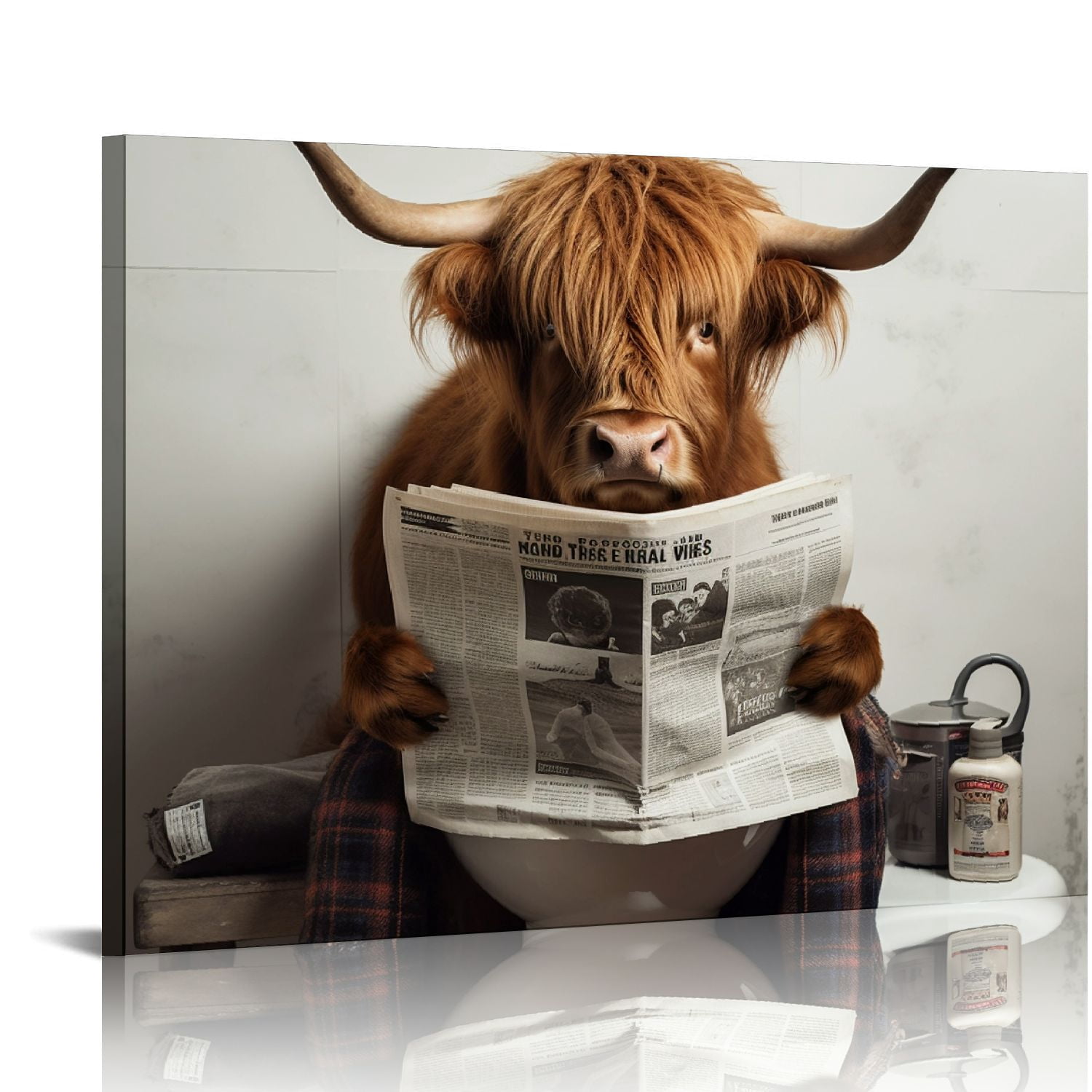 COMIO Funny Highland Cow Wall Art Canvas in Bathroom Picture, Humor ...
