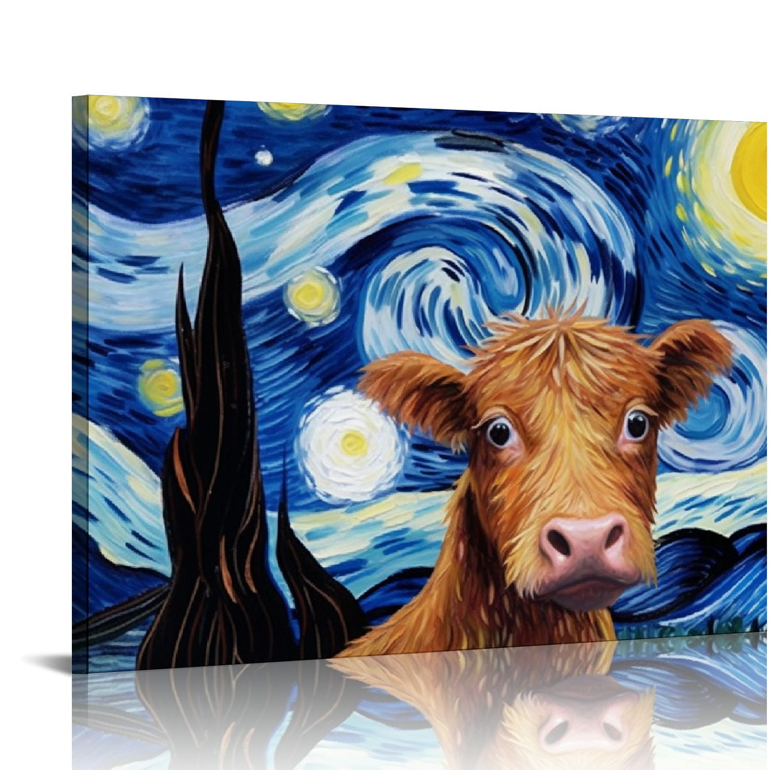 COMIO Funny Highland Cow Wall Art Starry Night Van Gogh Wall Decor ...