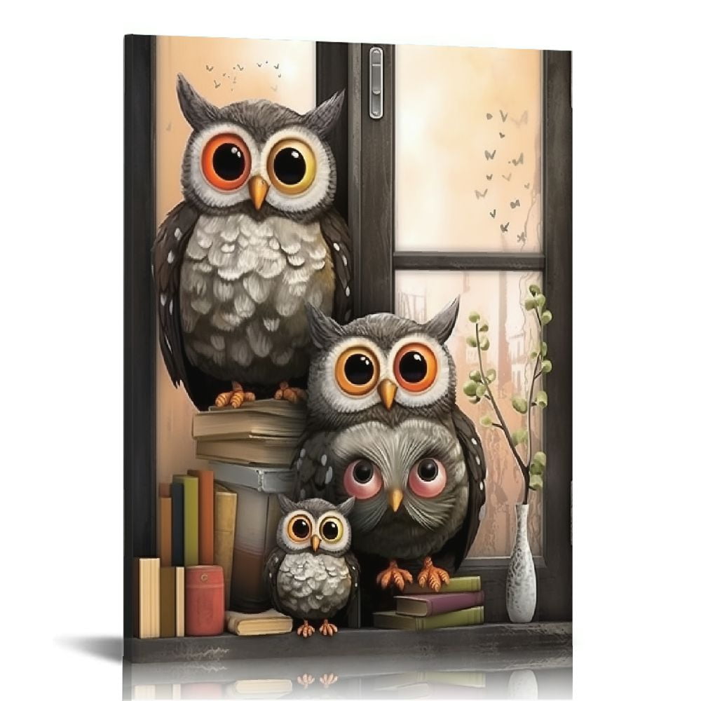 COMIO Funny Owl Bathroom Decor Wall Art Black And White Owl Bathroom ...