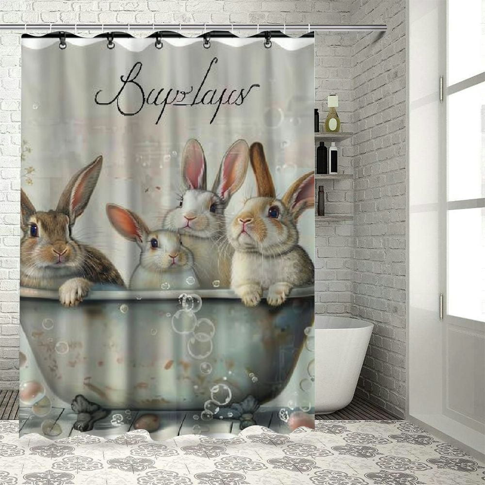 COMIO Funny Rabbit Shower Curtain Farmhouse Bunny Animals Bathroom ...