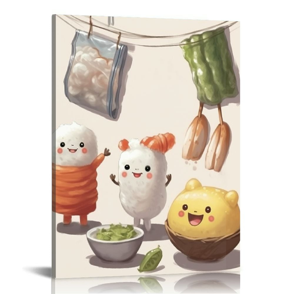 COMIO Funny Sushi Canvas Wall Art Cute Food Poster Food Art Prints ...