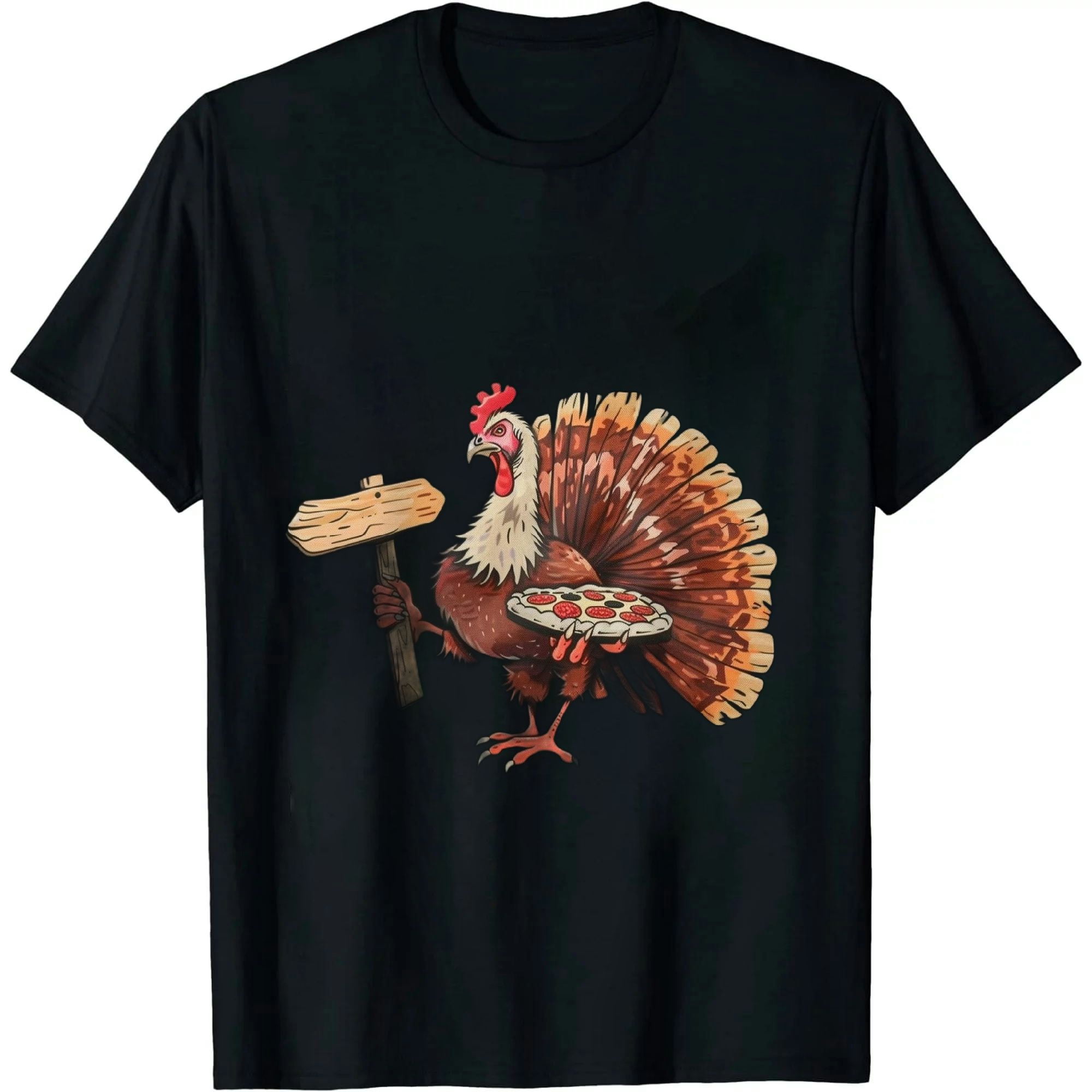 COMIO Funny Thanksgiving T-Shirt Turkey Eat Pizza Cool Graphic Mens Tee ...
