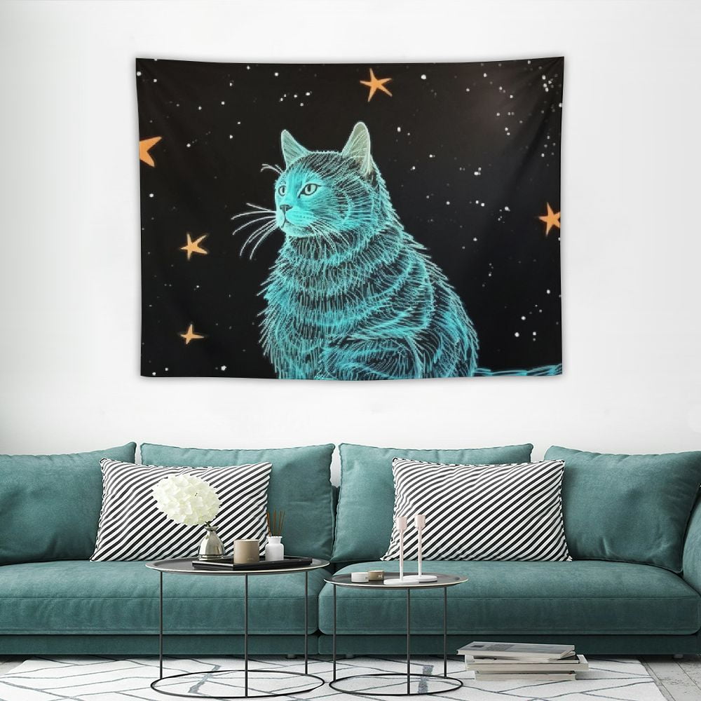 COMIO Galaxy Cat Tapestry Cartoon Cat Illustration Tapestry Wall ...